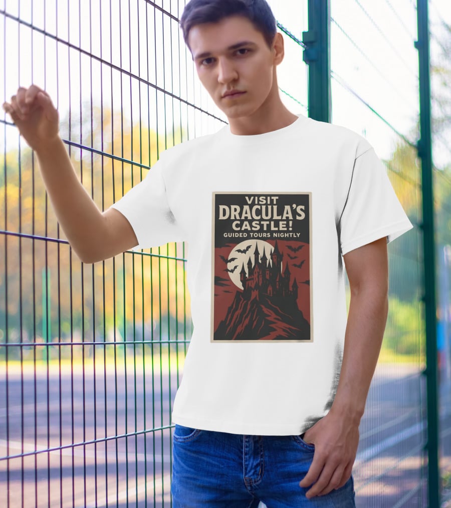 Visit Dracula's Castle Guided Tours Nightly Bats Moon Gothic Twilight T-Shirt