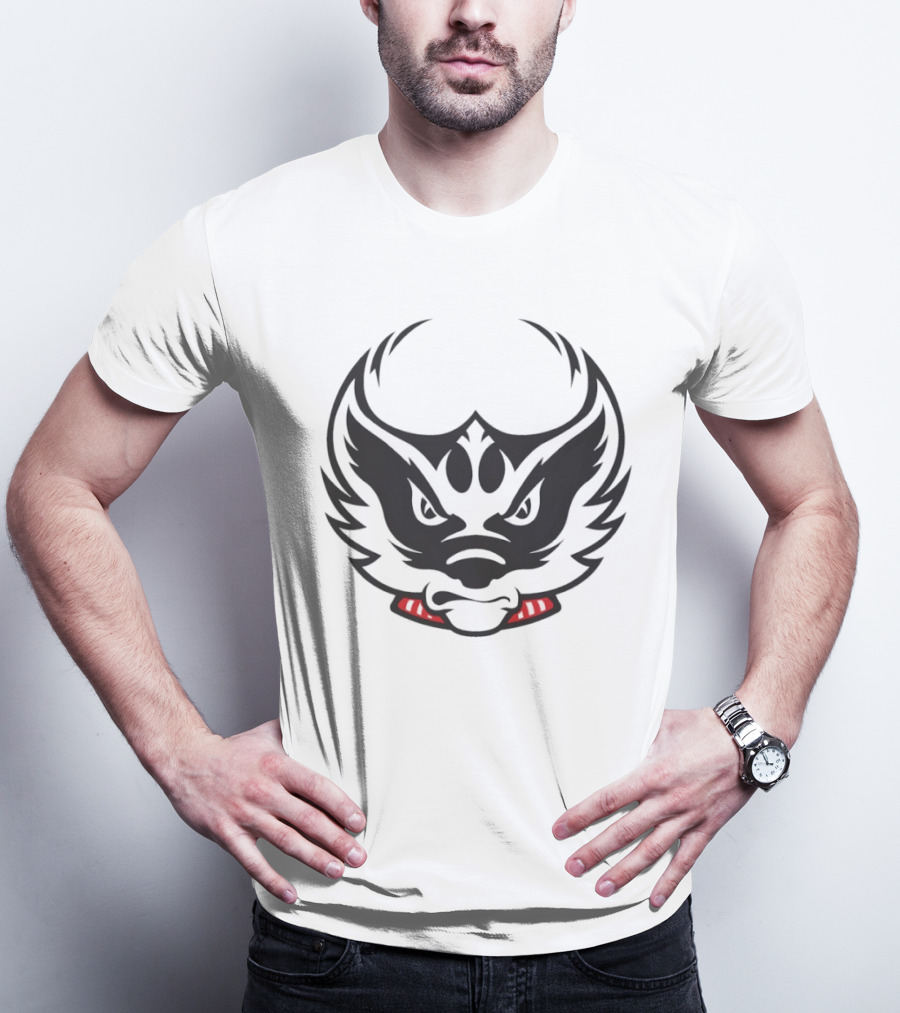 Wisconsin Badger Symbol Fierce Expression Red Collar T-Shirt