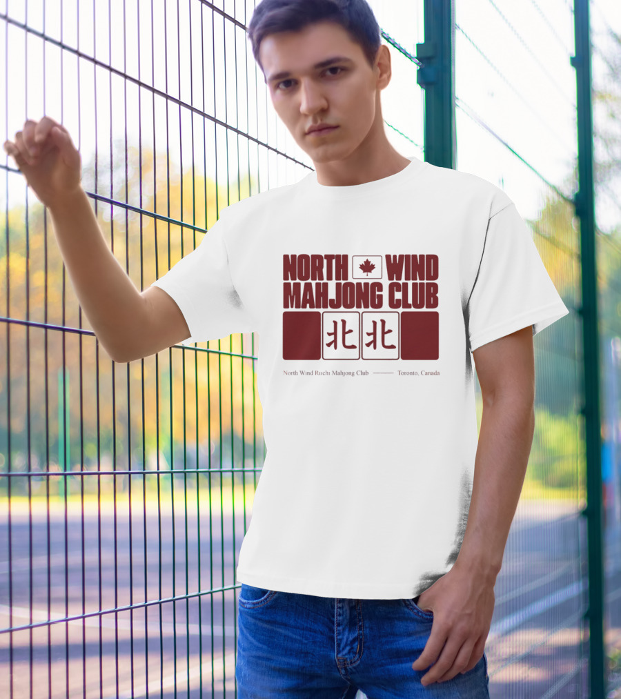 North Wind Mahjong Club Toronto Canada Maple Leaf Symbol Chinese Characters T-Shirt