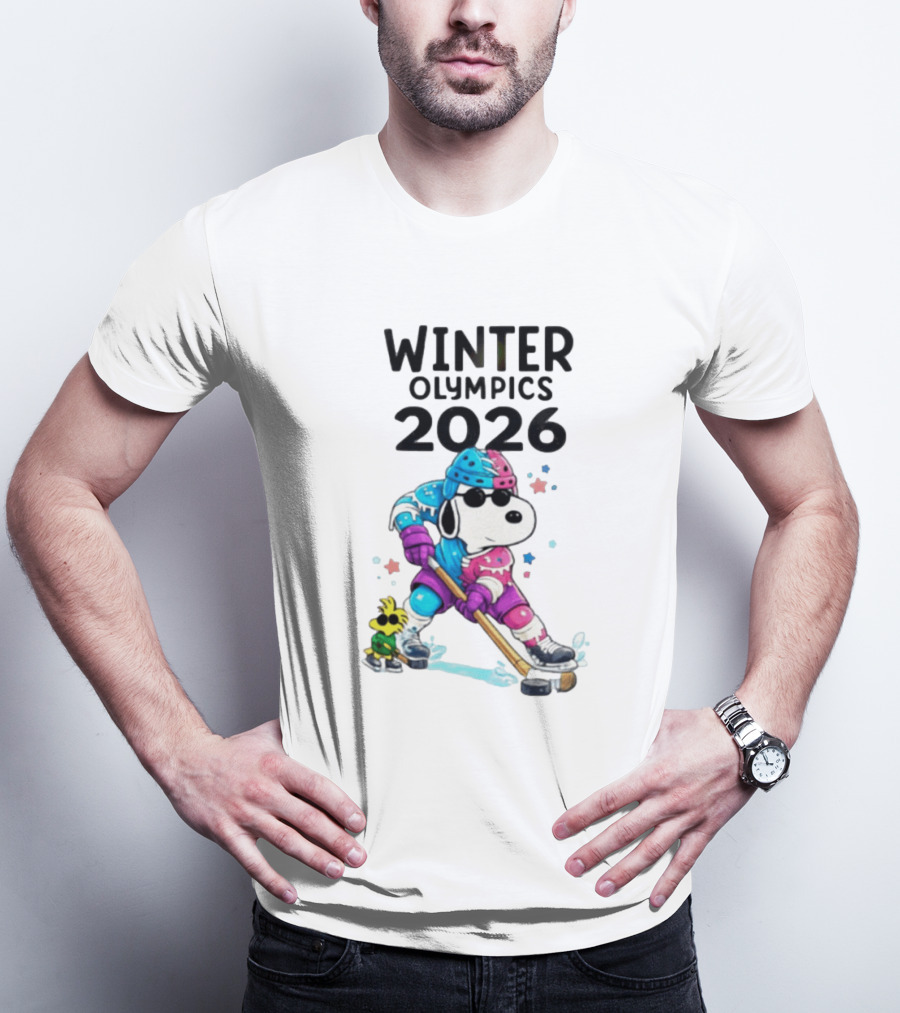 Snoopy Woodstock Winter Olympics 2026 Ice Hockey Milano Cortina T-Shirt