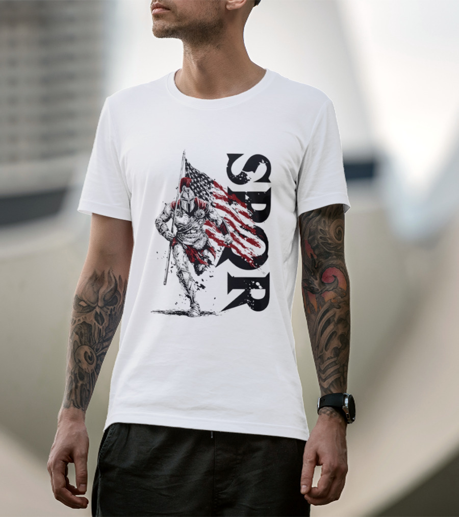 SPQR Roman Legion Knight With USA Flag T-Shirt