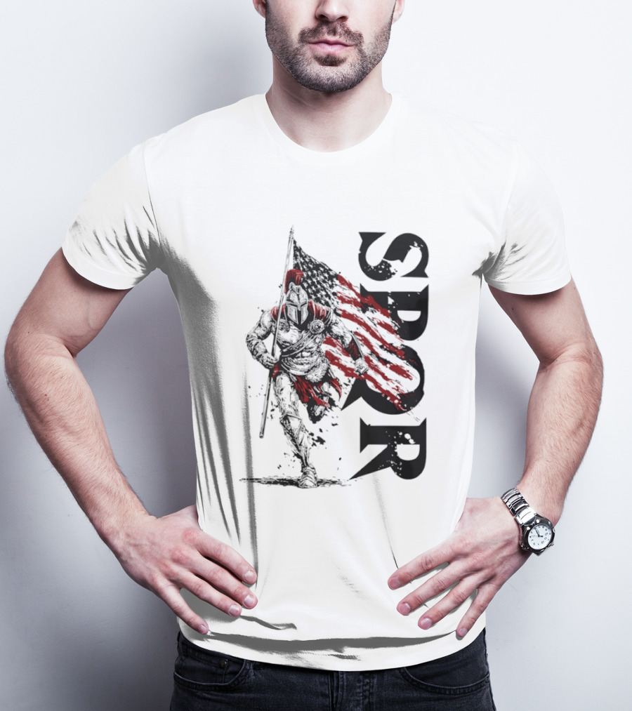 SPQR Roman Legion Knight With USA Flag T-Shirt