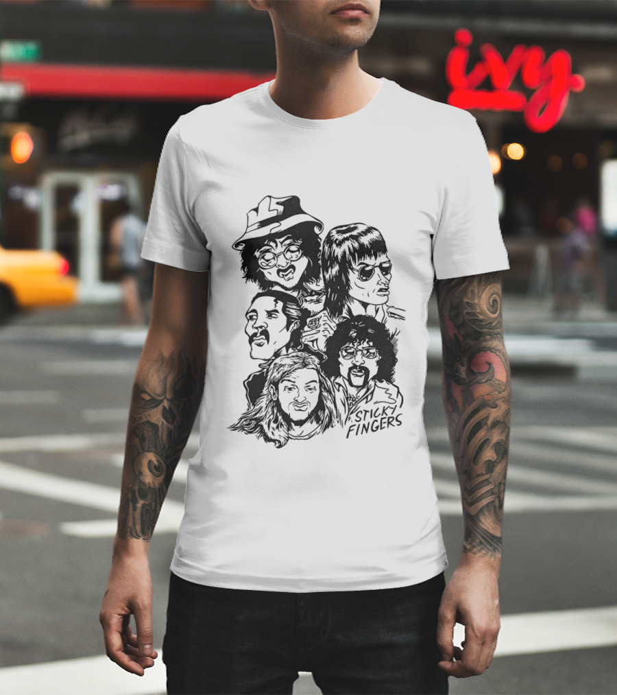 Sticky Fingers Band Member Caricature T-Shirt