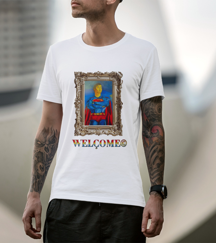 Superpunk Welcome Superman Iconic Gold Frame T-Shirt
