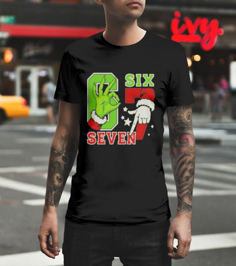 Grinch Santa 67 Six Seven Christmas TikTok Trending T-Shirt