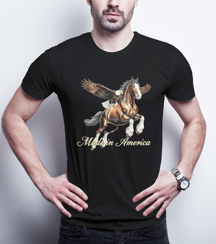 Made In America Bald Eagle And Horse Majestic Symbolism T-Shirt