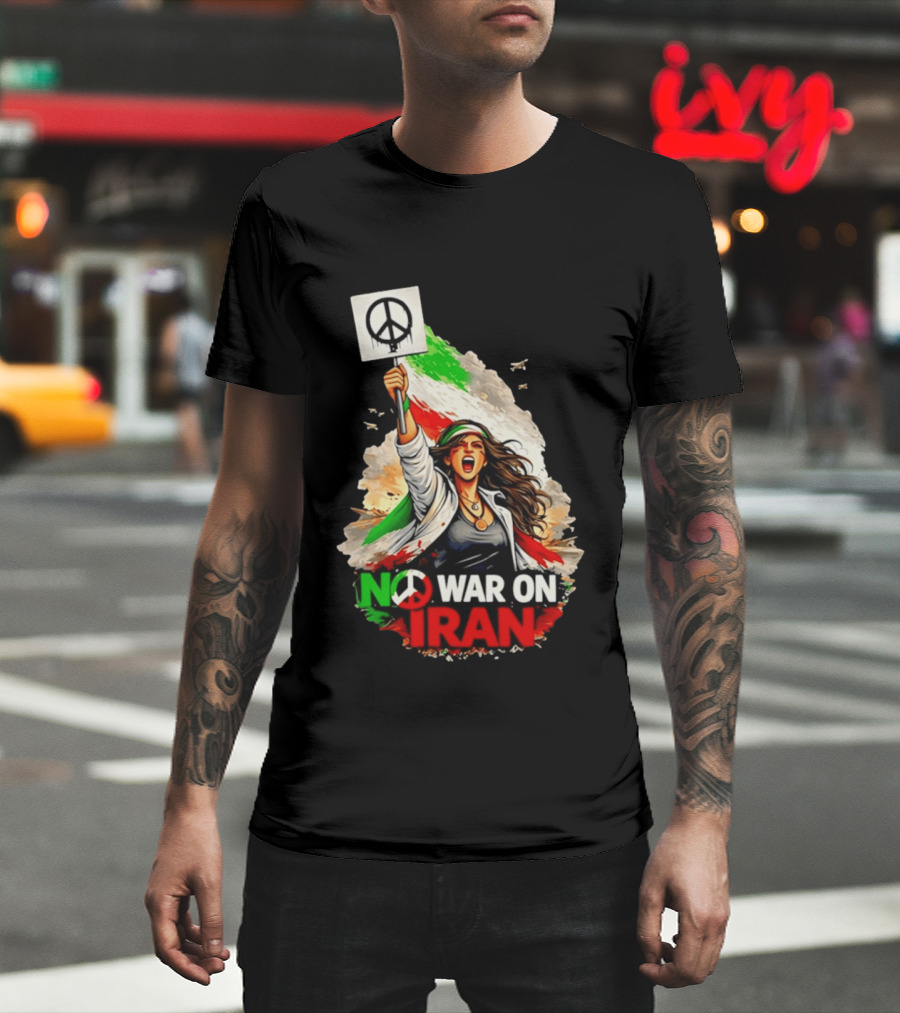No War On Iran Protest Peace Sign Waving Woman T-Shirt