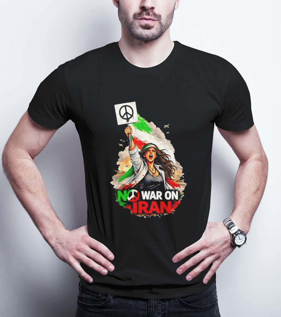 No War On Iran Protest Peace Sign Waving Woman T-Shirt