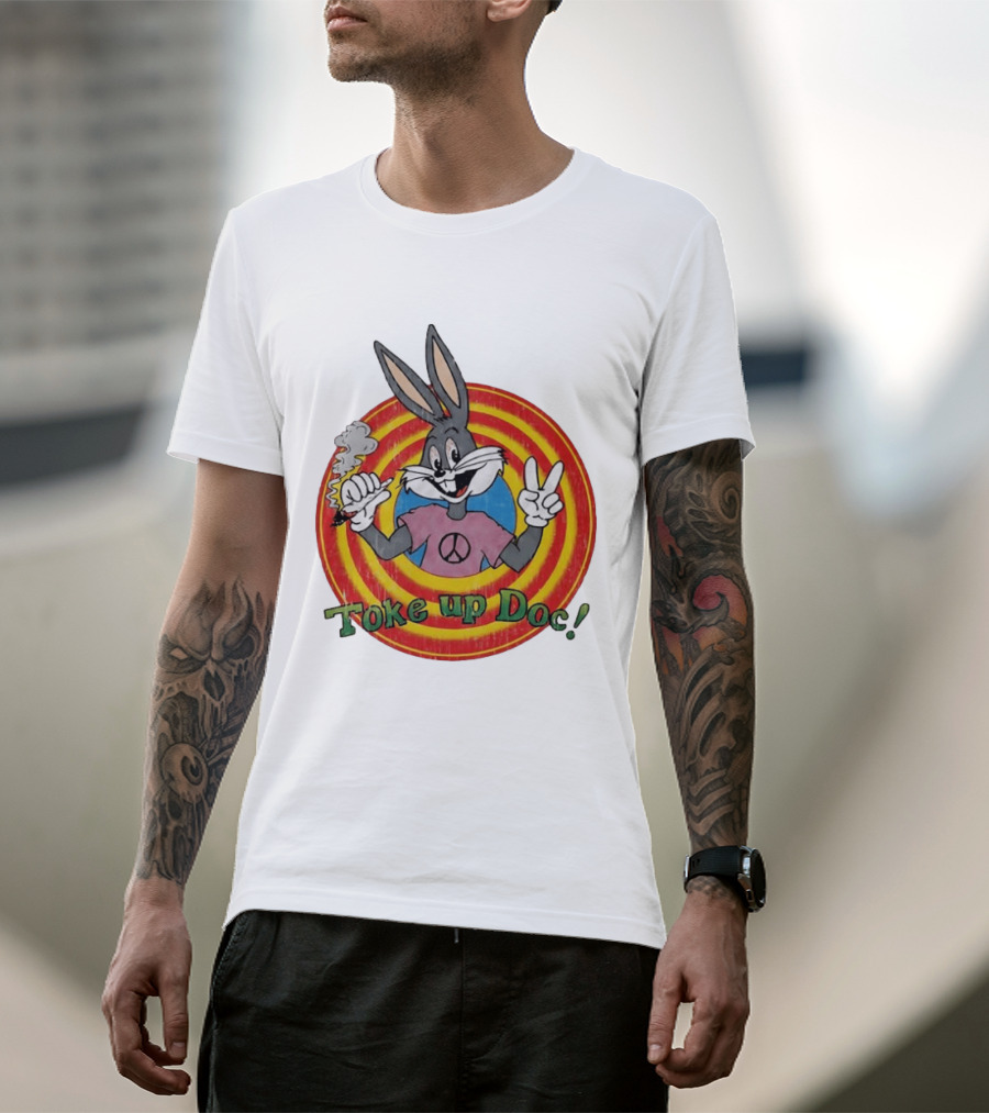 Bugs Bunny Looney Tunes Toke Up Doc Peace Sign Smoking Retro Groovy T-Shirt