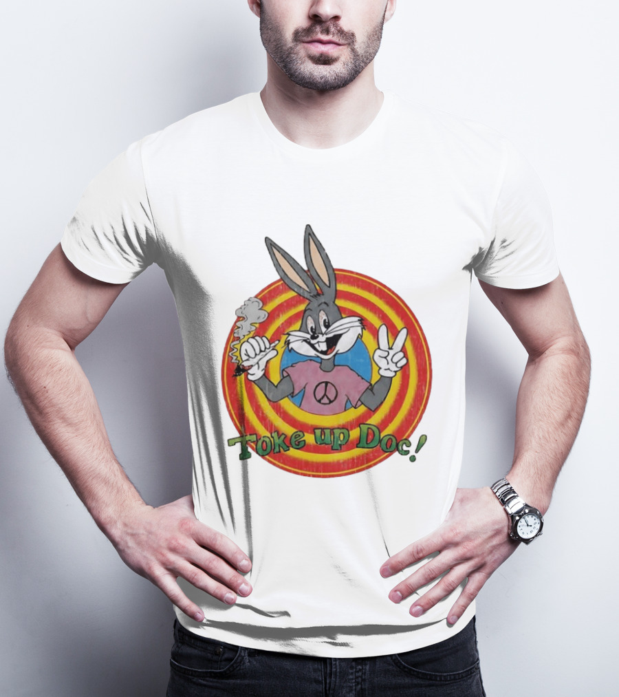 Bugs Bunny Looney Tunes Toke Up Doc Peace Sign Smoking Retro Groovy T-Shirt