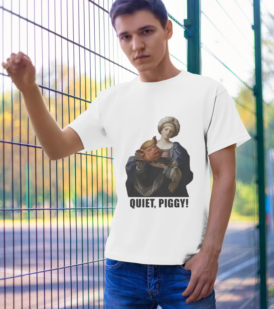 Original Saint Holding Pig Head Quiet Piggy Anti Trump T-Shirt