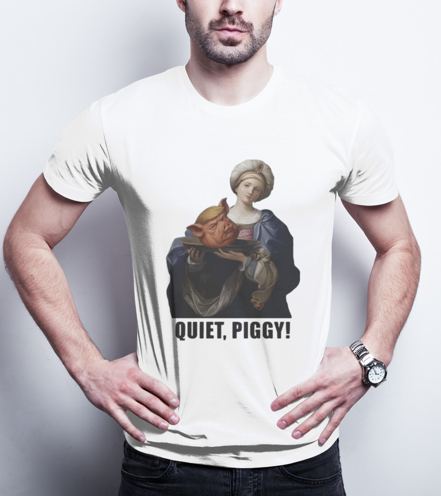 Original Saint Holding Pig Head Quiet Piggy Anti Trump T-Shirt