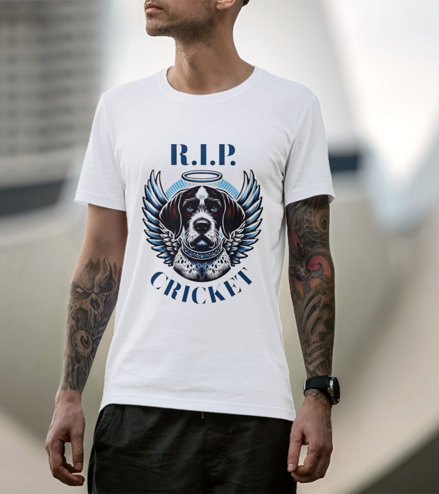 RIP Cricket Halo Angel Wings Dog Memorial T-Shirt