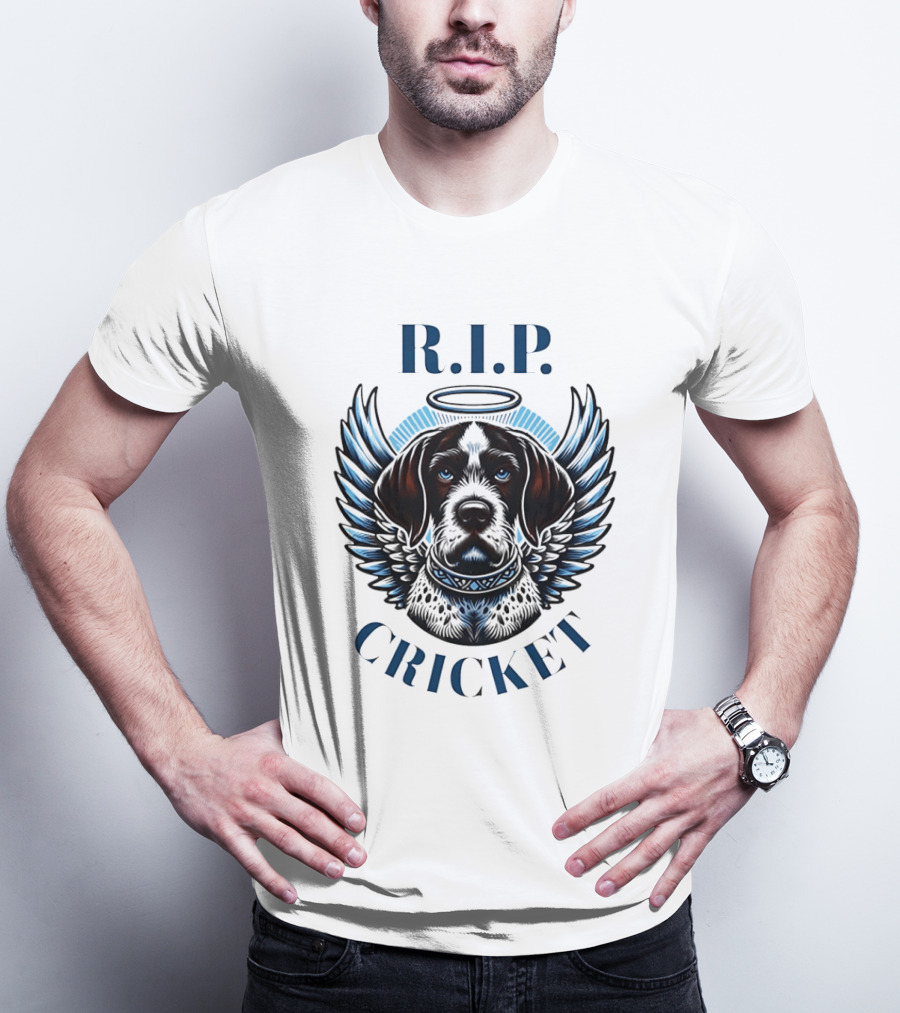 RIP Cricket Halo Angel Wings Dog Memorial T-Shirt