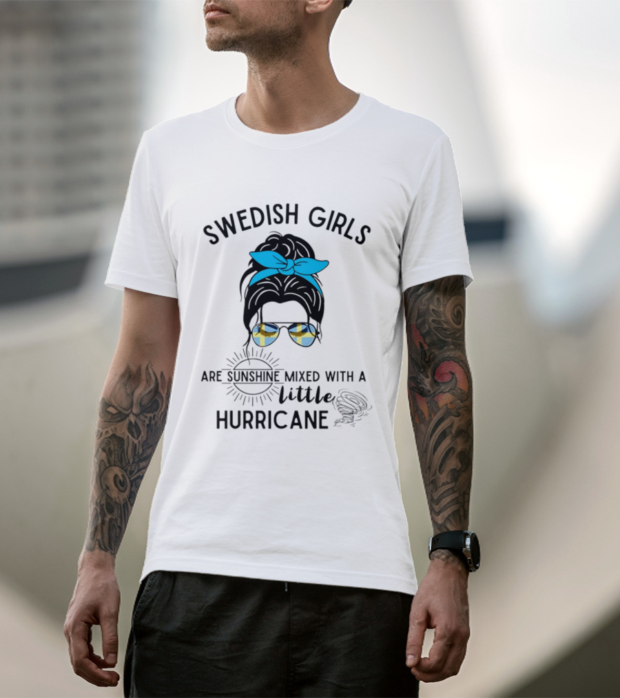 Swedish Girls Are Sunshine Mixed With A Little Hurricane Blue Bow Plaid Sunglasses T-Shirt