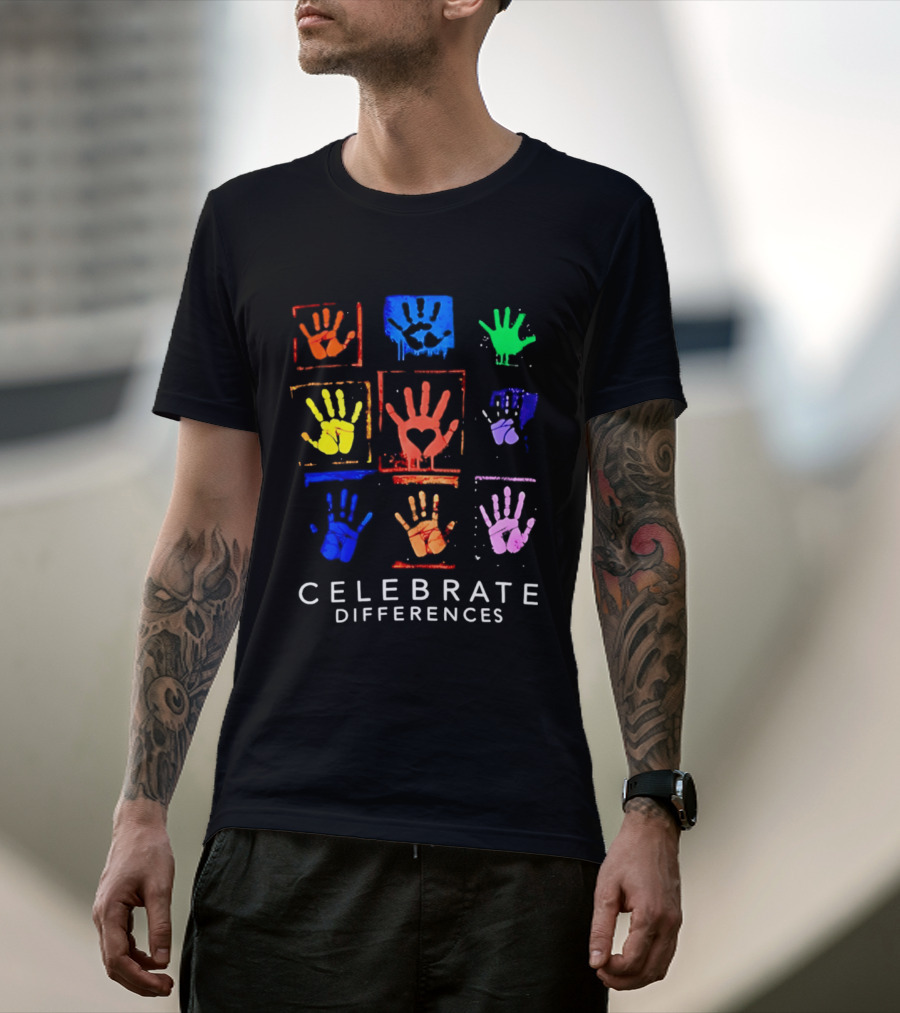 Celebrate Differences 2026 Multicolored Handprints Heart Inclusion Awareness T-Shirt