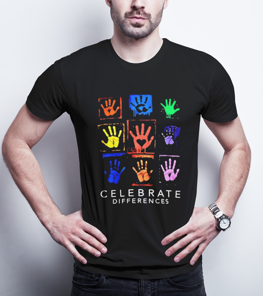 Celebrate Differences 2026 Multicolored Handprints Heart Inclusion Awareness T-Shirt
