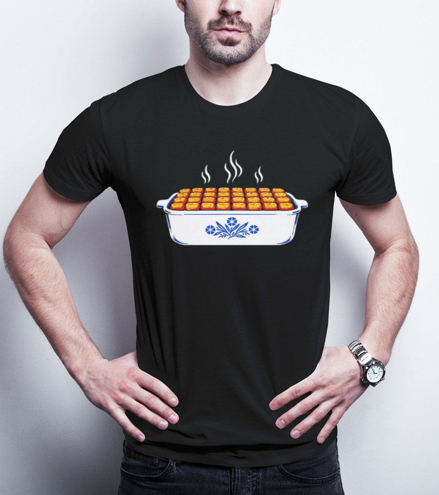 Steaming Cornflower Pattern Tater Tot Hotdish Recipe Minnesota Comfort Food T-Shirt