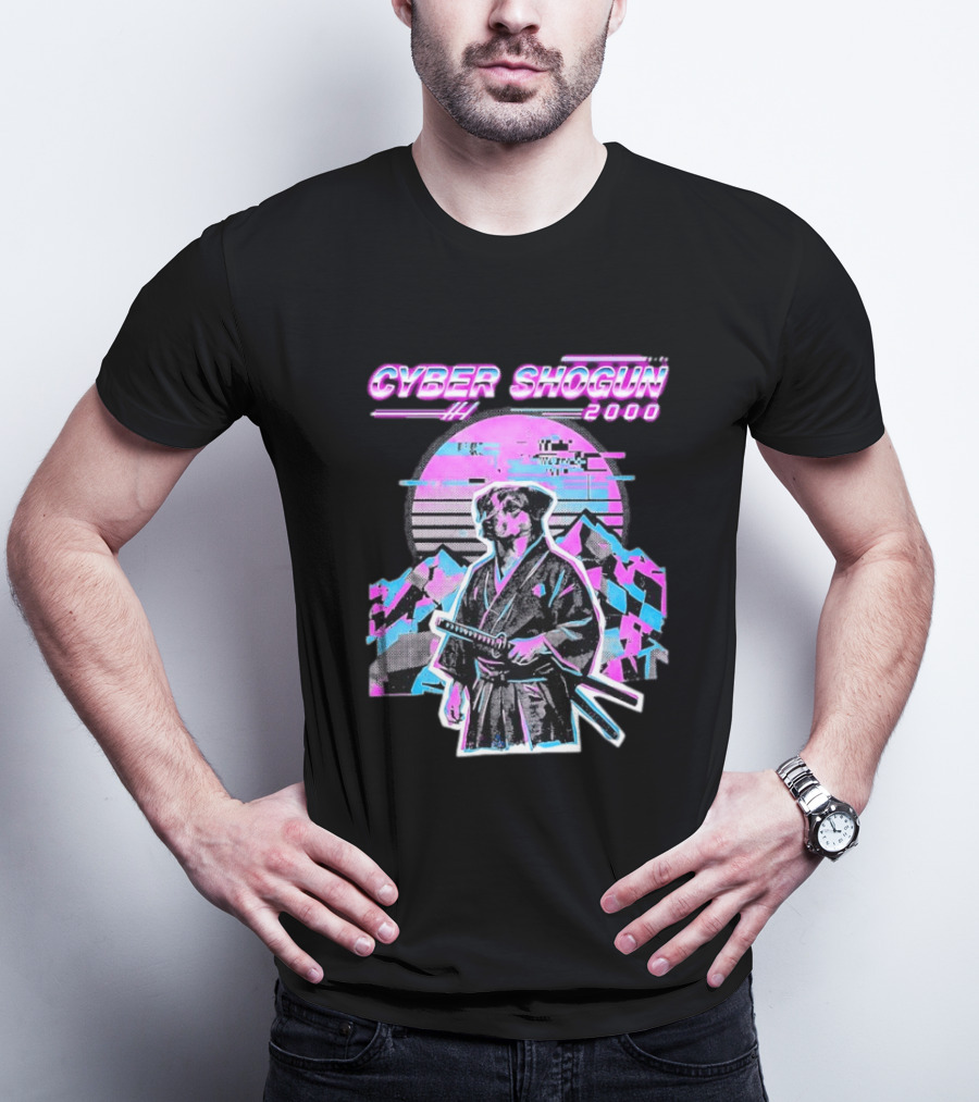Cyber Shogun 2000 Samurai Dog Retro Synthwave Aesthetic T-Shirt