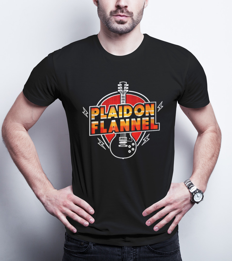 Plaid On Flannel Guitar And Lightning T-Shirt