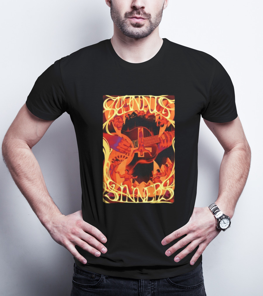 Sinners Pecadores Upside Down Guitar Person T-Shirt
