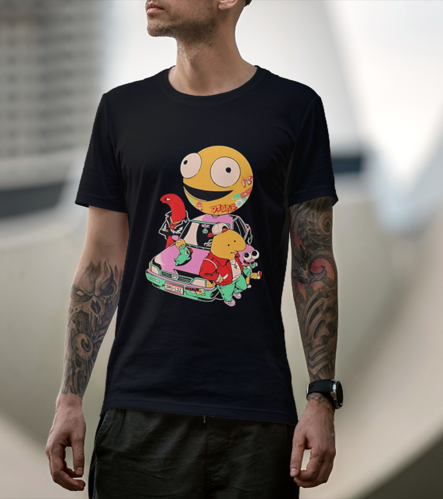 Smiling Friends Cartoon Characters With Graffiti Art Car T-Shirt
