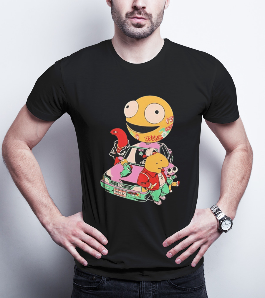 Smiling Friends Cartoon Characters With Graffiti Art Car T-Shirt