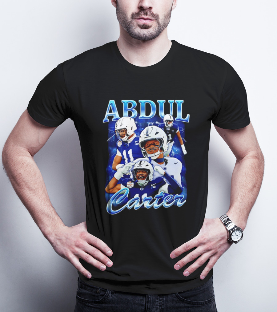 Abdul Carter Football Player Collage Blue And White Helmets T-Shirt