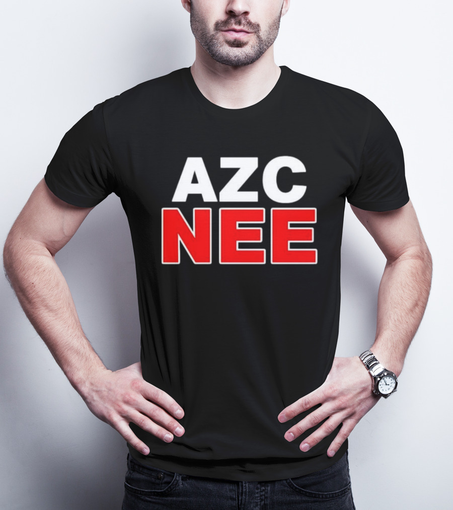 AZC NEE Bold Text White Red Contrast T-Shirt