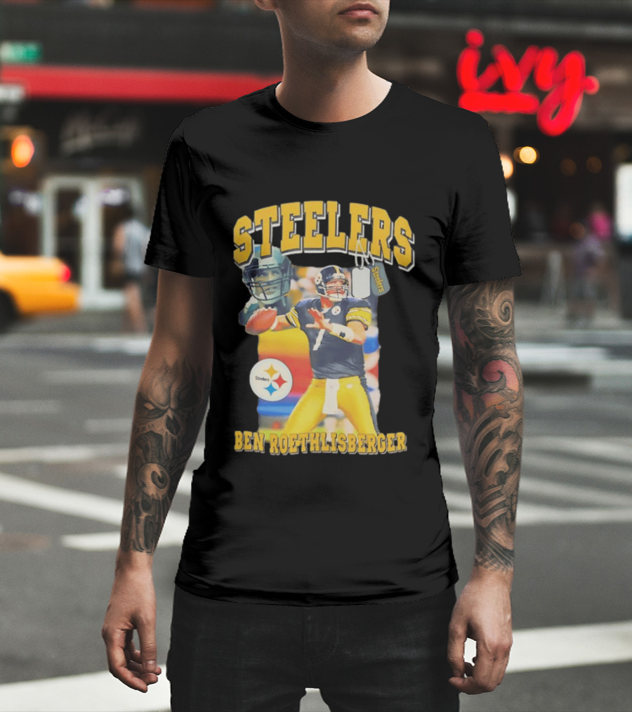 Steelers Ben Roethlisberger Pittsburgh Football Player With Dog Tag And Team T-Shirt