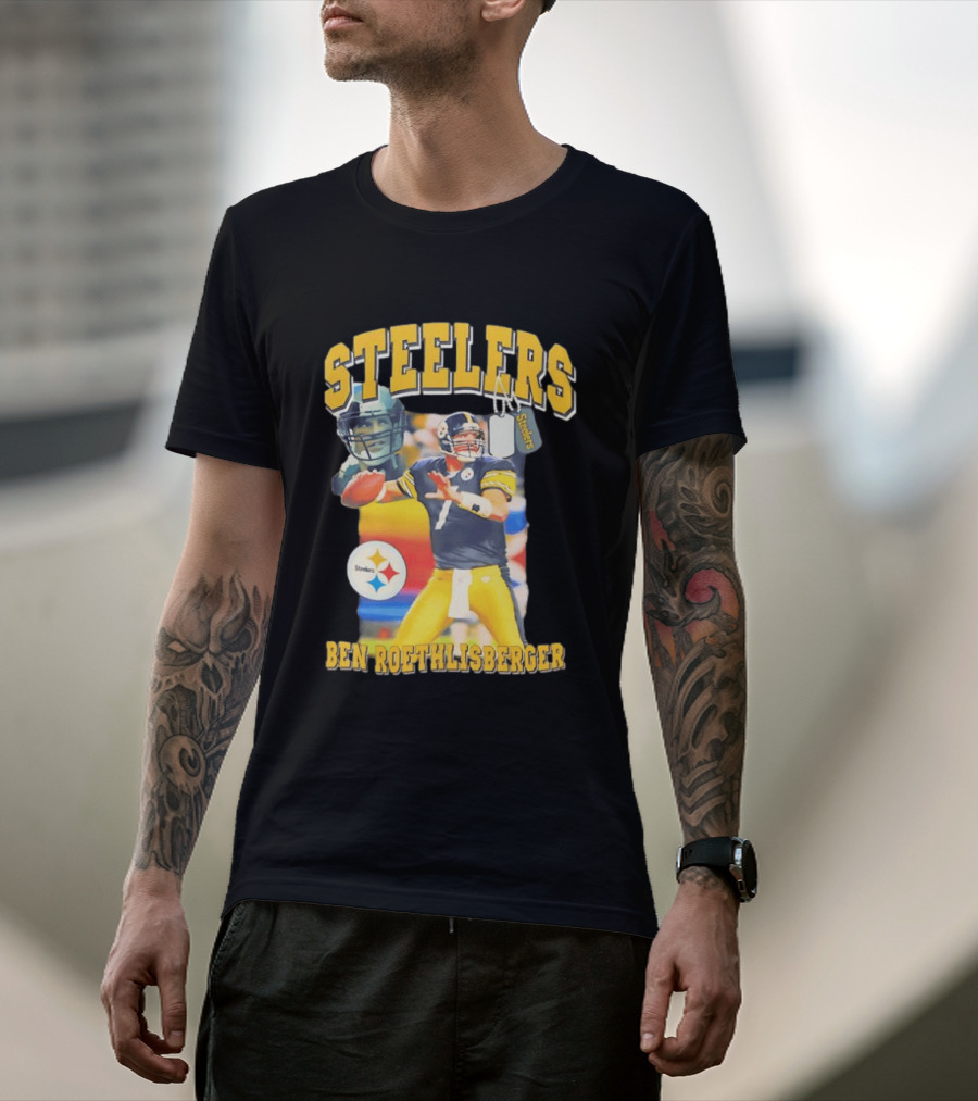 Steelers Ben Roethlisberger Pittsburgh Football Player With Dog Tag And Team T-Shirt