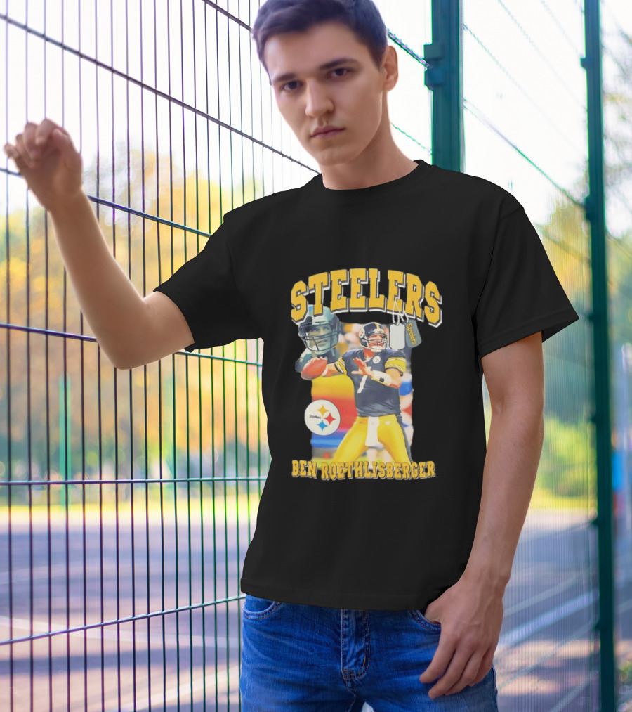 Steelers Ben Roethlisberger Pittsburgh Football Player With Dog Tag And Team T-Shirt