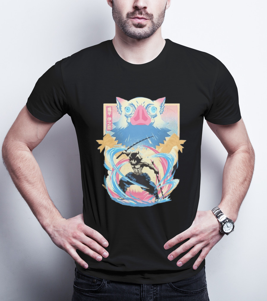 Inosuke Hashibira Wild Boar Demon Slayer Kanji Swirl Blade Wild Blade Boar T-Shirt