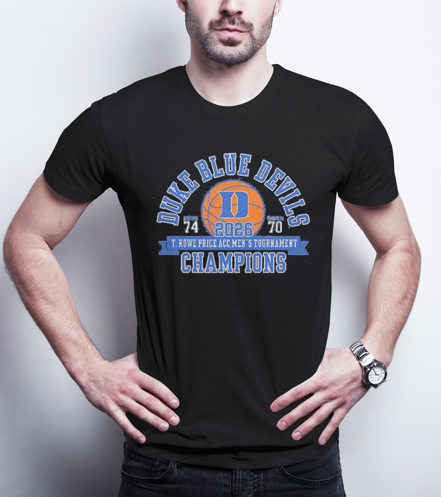 Duke Blue Devils 2026 T. Rowe Price ACC Men's Tournament Champions 74 70 T-Shirt
