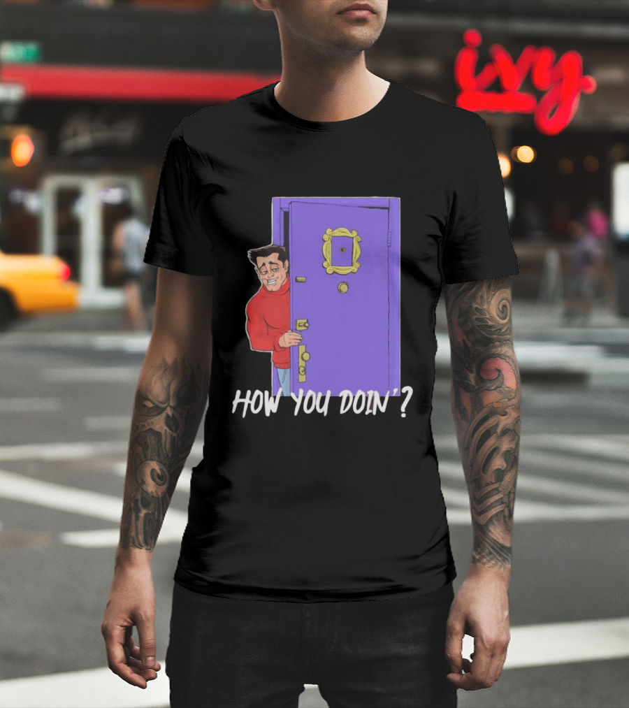 Joey Tribbiani How You Doin Cartoon Purple Door Iconic Phrase T-Shirt