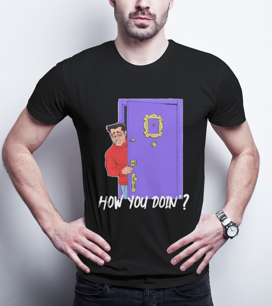 Joey Tribbiani How You Doin Cartoon Purple Door Iconic Phrase T-Shirt