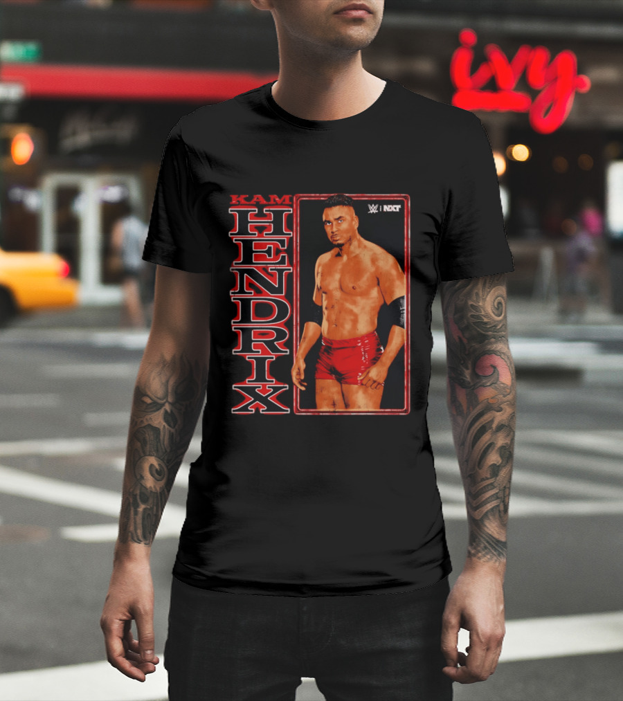 Kam Hendrix WWE NXT Vertical Name Red Trunks T-Shirt