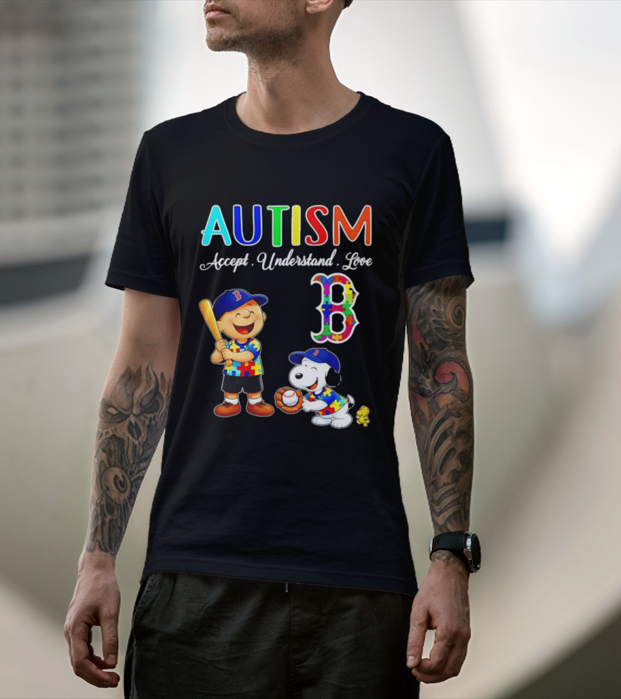 Charlie Brown Snoopy Boston Red Sox Autism Accept Understand Love T-Shirt