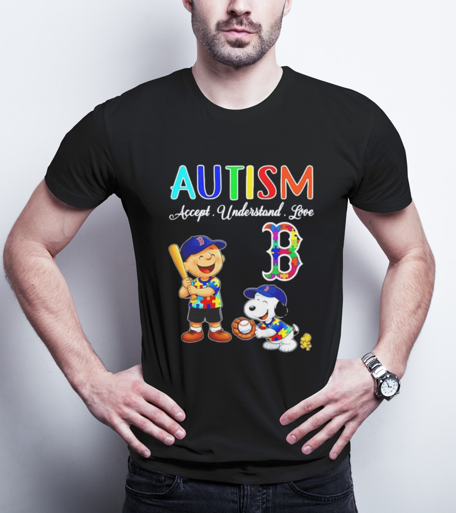 Charlie Brown Snoopy Boston Red Sox Autism Accept Understand Love T-Shirt