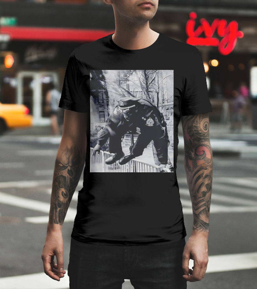 Chief Aaron Edwards American Hero Police Officer Jumping Fence T-Shirt