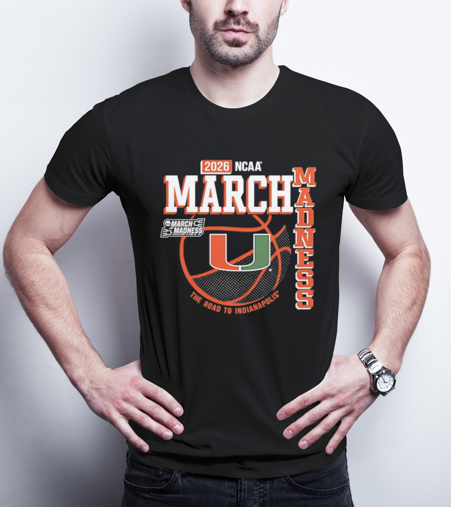 NCAA March Madness 2026 Miami Hurricanes The Road To Indianapolis T-Shirt