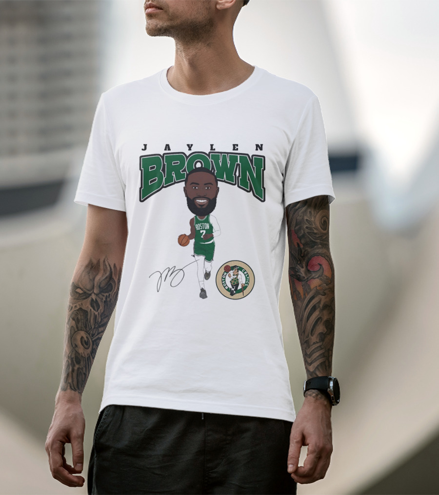 Jaylen Brown Boston Celtics Hardwood Comic Celtics Player Caricature T-Shirt