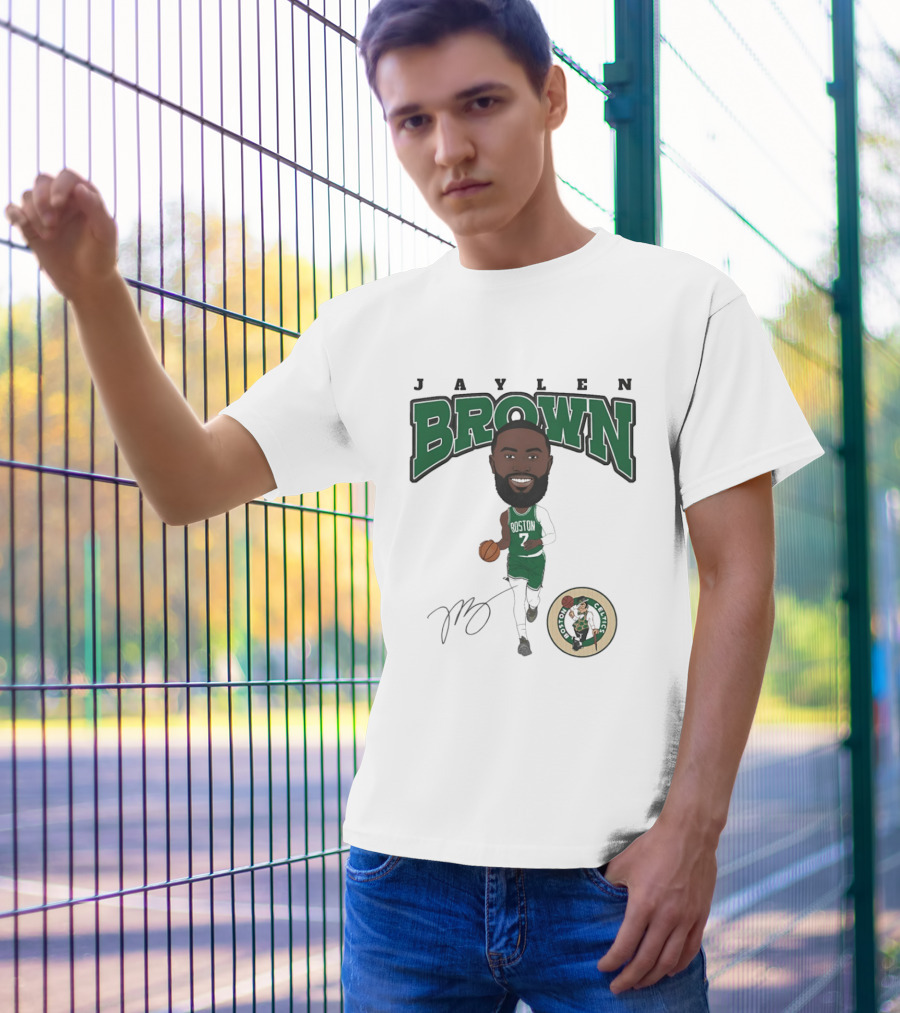 Jaylen Brown Boston Celtics Hardwood Comic Celtics Player Caricature T-Shirt