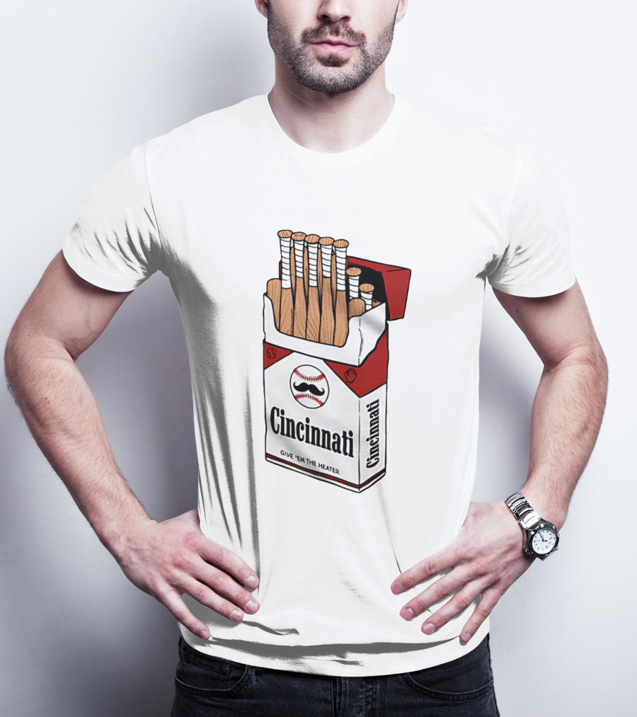 Cincinnati Reds Cincy Smokes Baseball Bat Pack Give 'em The Heater T-Shirt