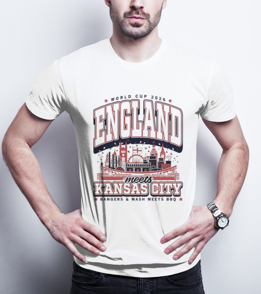 World Cup 2026 England Kansas City Bangers And Mash Meets BBQ Skyline T-Shirt