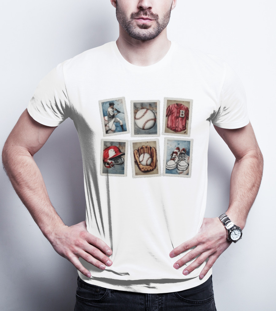 Baseball Watercolor Stamps Player Bat Jersey Helmet Glove Sneakers T-Shirt