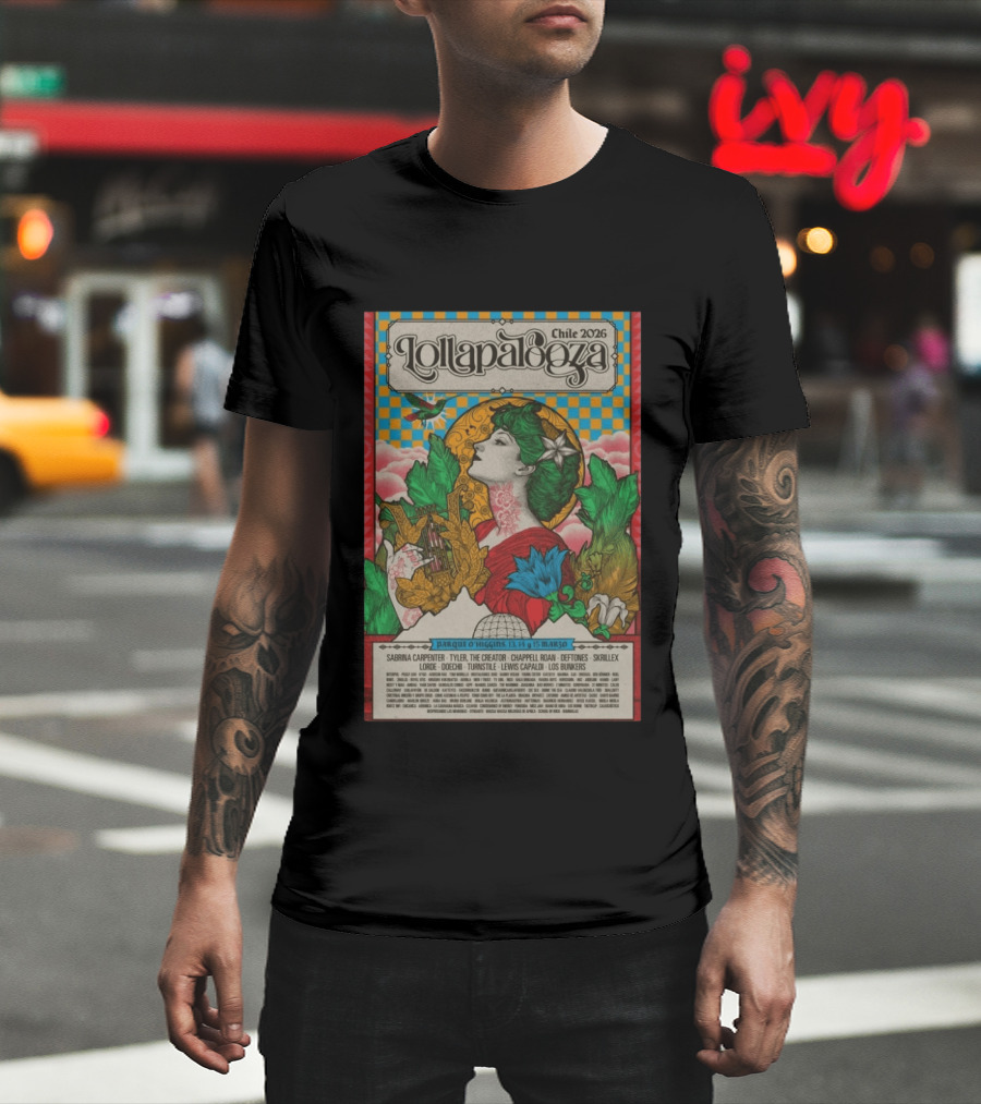 Lollapalooza Chile 2026 Parque O'Higgins Music Festival Art Nouveau With Sabrina Carpenter Tyler The Creator Chappell Roan T-Shirt
