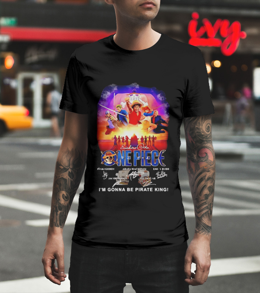 Euichiro Oda One Piece I'm Gonna Be Pirate King Luffy Cast Autographs T-Shirt