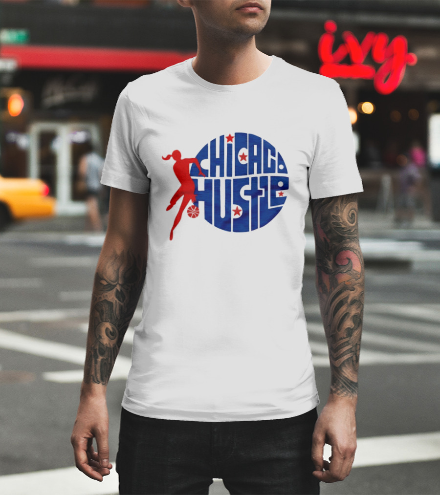 Chicago Hustle WPBL Basketball Red Player Blue Circle T-Shirt
