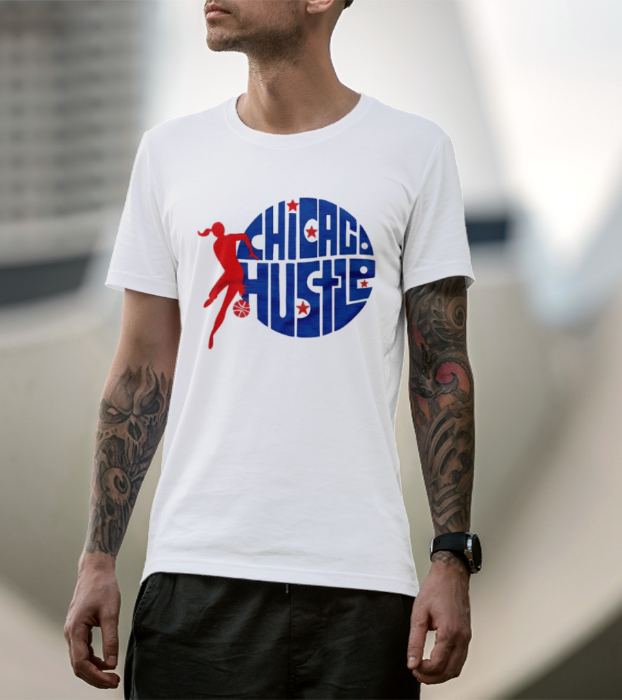 Chicago Hustle WPBL Basketball Red Player Blue Circle T-Shirt